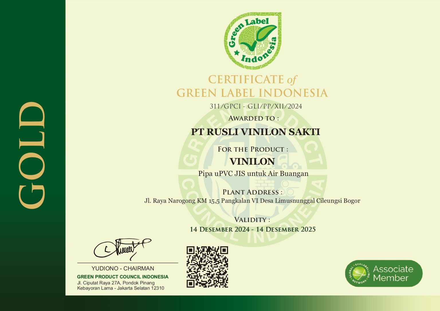 Pipa & Sambungan uPVC JIS Vinilon Kantongi Predikat “Gold” Green Label ...